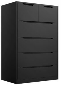 enhomee dresser for bedroom, dresser with 6 wood drawers, black dresser and tall dresser with large organizer, wood dressers & chests of drawers with smooth metal rail, black