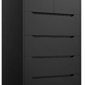 EnHomee Dresser for Bedroom, Dresser with 6 Wood Drawers, Black Dresser and Tall Dresser with Large Organizer, Wood Dressers & Chests of Drawers with Smooth Metal Rail, Black