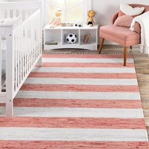 Unique Loom Chindi Rag Collection Area Rug - Striped (4' 1" x 6' 1" Rectangle, Coral and Ivory)