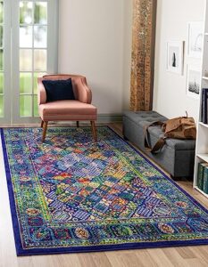 unique loom calypso collection area rug - trinidad (4' x 6' rectangle, navy blue/ green)