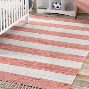 Unique Loom Chindi Rag Collection Area Rug - Striped (4' 1" x 6' 1" Rectangle, Coral and Ivory)