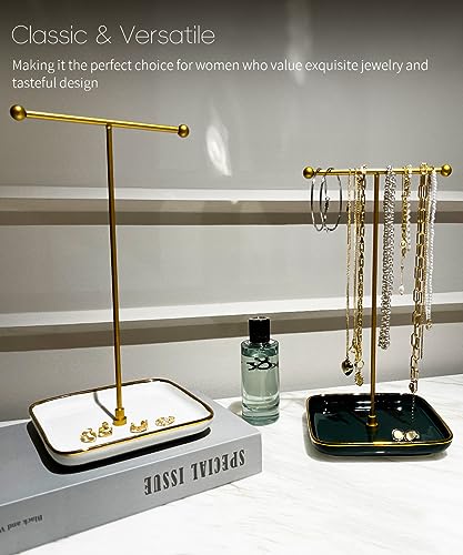 VROOMIUM Necklace Holder- Ceramic Base 1ft Height Jewelry Organizer Stand, Aesthetic Jewelry Hanger Display for Necklaces, Bracelets, Rings, Exhibidor de Collares-Classic White