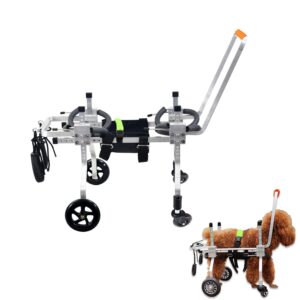 dog wheel chair, adjustable 4 wheel pet wheelchair with handle for small and medium sized cats/dogs, dog wheelchair cart for front leg arthritis, weak limbs (xxxs)