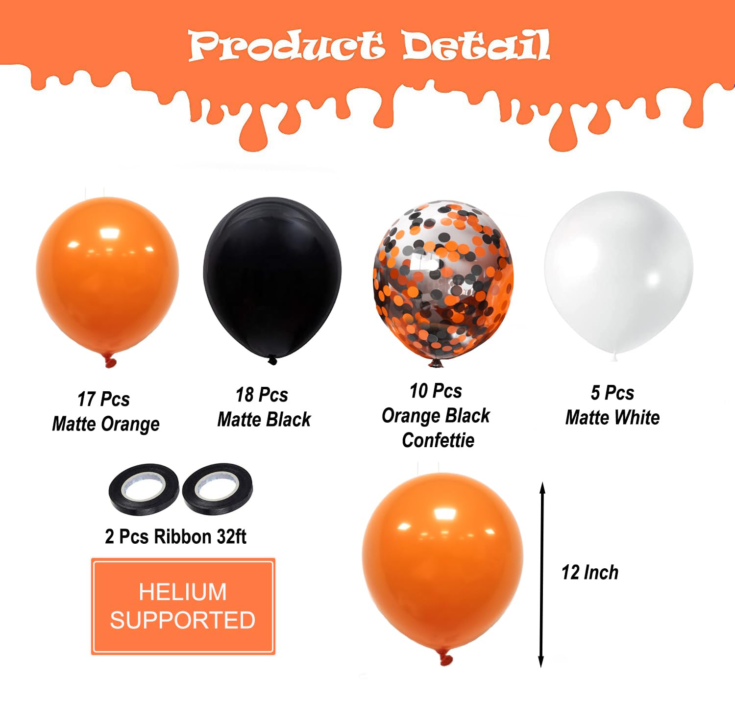 Halloween Balloons Black Orange Balloons Set, 50Pcs 12inch Black White Orange Confetti Latex Balloons Halloween Balloons for Halloween Celebration Party Bar Anniversary Graduation Decoration