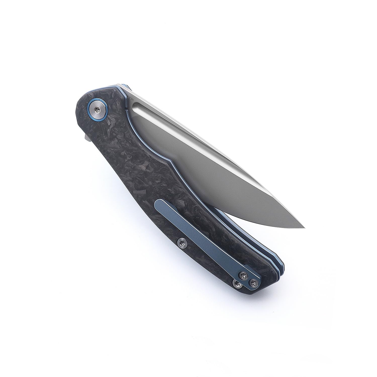 Miguron Knives M Velona Flipper Folding Knife 3.5" M390 Blade Blue Anodized Titanium And Carbon Fiber Handle Pocket Knife MGR-613BUS