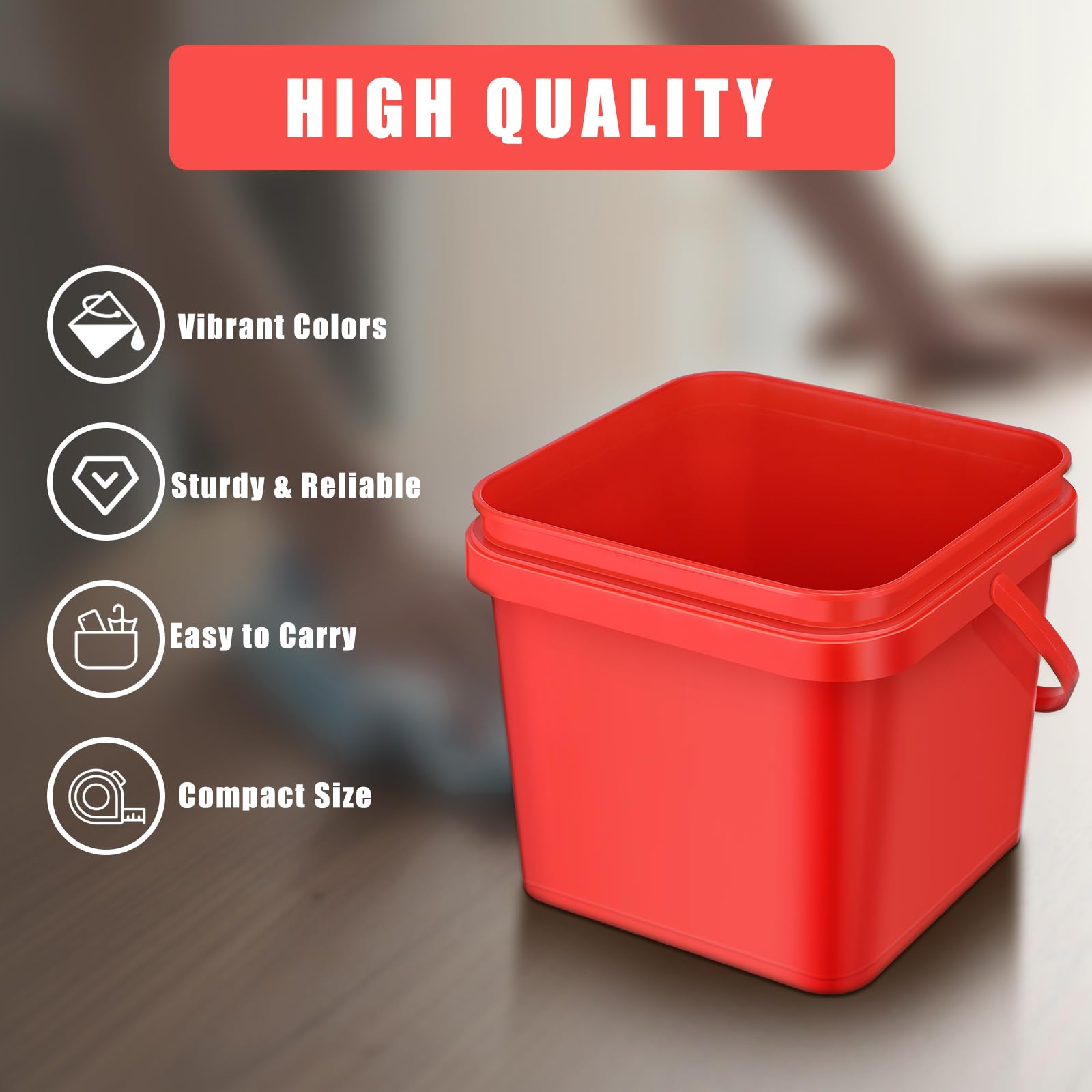 Mifoci 4 Pcs Plastic Bucket 5 Quart Square Cleaning Bucket Utility Small Pail with Handle for House Cleaning Storage Livestock Feeding Car Washing (Red,Yellow,White,Green)