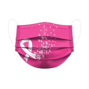 GOGCIAO Breast Cancer Awareness Accessories Disposable Face Cover with Designs for Women,Pink Ribbon Printed Pattern with Nose Wire,50Pcs