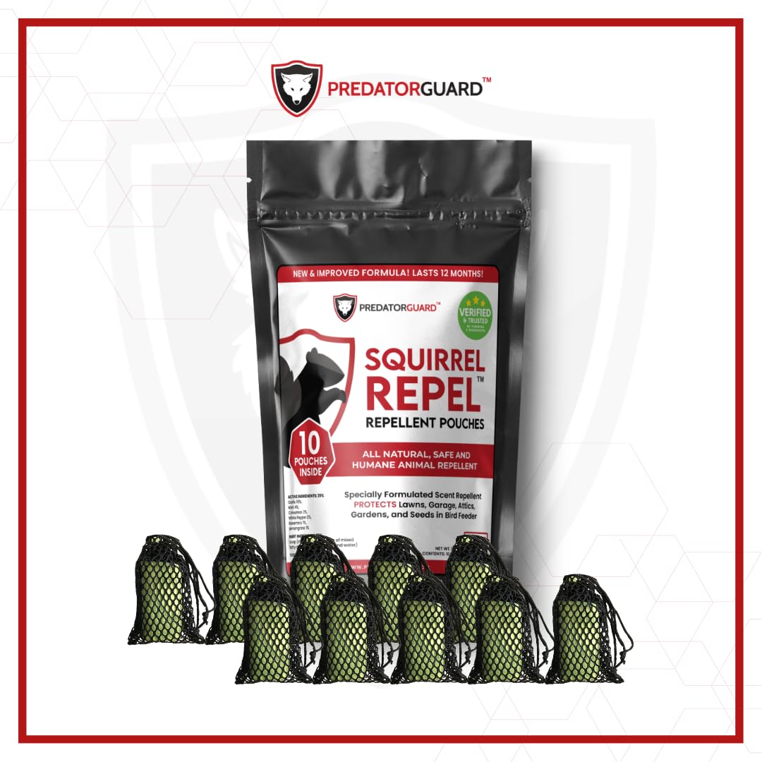 Predator Guard Repellent for Rodent Plant Pouches - Protect Gardens, Vehicles, and Homes from Rats, Squirrels, Possums, and Raccoons - Natural Ingredients - 10 Pack