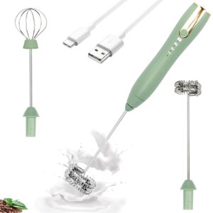 double whisk milk frother handheld usb-c rechargeable electric drink mixer green,3 speeds adjustable coffee foamer drink whisk for lattes, matcha, hot chocolate, egg, matcha