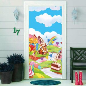 dotooma 35.4 x 72.8 inches candyland sweet cartoon rainbow doughnut color flag balloon biscuit house ice cream theme yard door banner sign decorations baby shower girls birthday party polyester