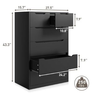 EnHomee Dresser for Bedroom, Dresser with 6 Wood Drawers, Black Dresser and Tall Dresser with Large Organizer, Wood Dressers & Chests of Drawers with Smooth Metal Rail, Black