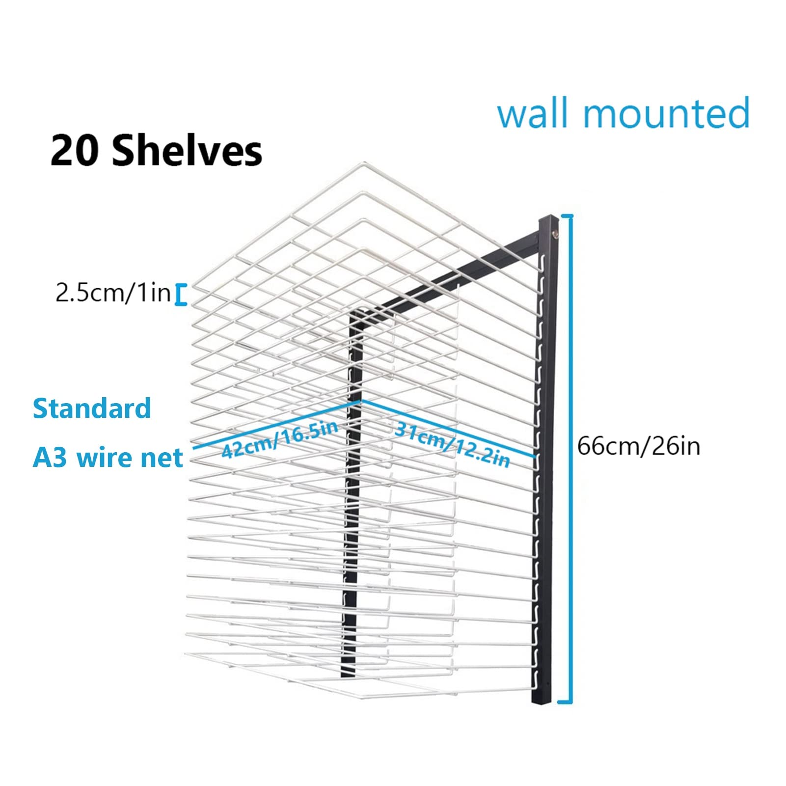 LAJUU Drying Racks,Art Drying Rack Focraft Artwork Canvas Storage, Stackable Wire Shelves Metal Drying Rack for Classroom, Schools and Art Clubs, Power Coated/25 Shelves Wall-Mounted