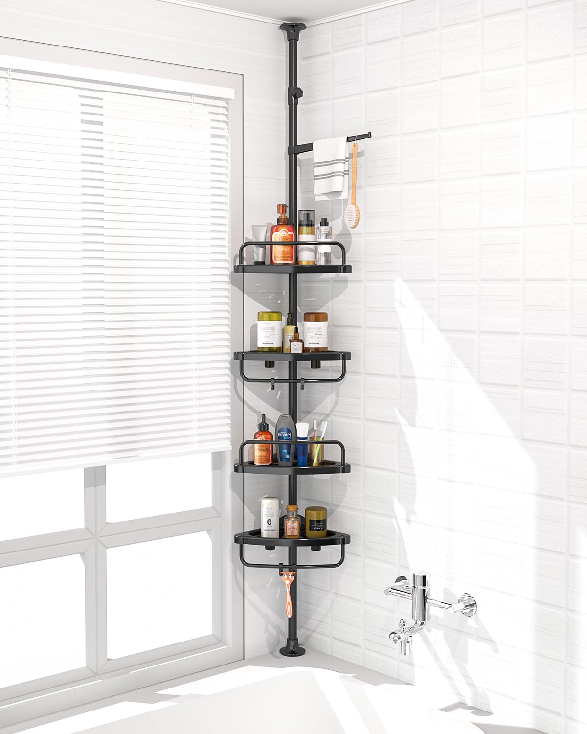 ADOVEL 4 Layer Corner Shower Caddy, Stainless Steel ​Constant Tension Pole Shower Organizer, Adjustable Corner Shower Shelf, Rustproof 3.3 to 9.8 ft