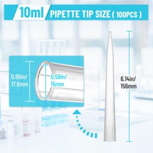 eLabPal 10ml Pipette Tips 100 Pcs, Lab Universal Pipettor Tips, MicroPipette Transparent Liquid Handling Tips, Autoclavable for Lab School Home