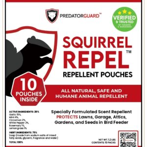 Predator Guard Repellent for Rodent Plant Pouches - Protect Gardens, Vehicles, and Homes from Rats, Squirrels, Possums, and Raccoons - Natural Ingredients - 10 Pack