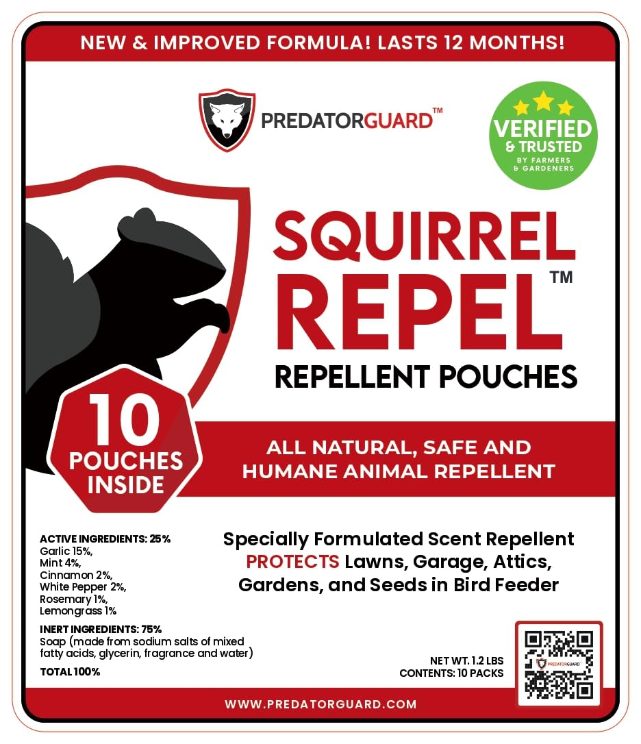 Predator Guard Repellent for Rodent Plant Pouches - Protect Gardens, Vehicles, and Homes from Rats, Squirrels, Possums, and Raccoons - Natural Ingredients - 10 Pack