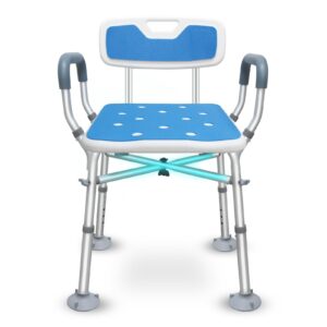 bcareself shower chair with arms with unique heavy duty crossbar supports bath chair with back bariatric bath stool safety handicap shower chair for disabled elderly seniors height adjustable