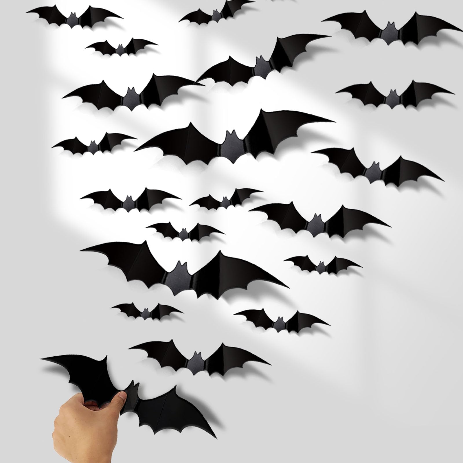 Halloween Bats Wall Decor, 80 Pcs 3D Plastic Bats Decorations Party Supplies Reusable DIY Decorative PVC Black Scary Large Bat Stickers Indoor Outdoor Gothic Decals for Window Office Kitchen Bathroom