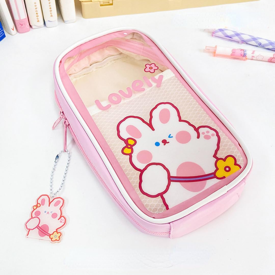 MIFJNF Cute Pencil Case Kawaii Pencil Case Aesthetic Large Capacity Pencil Case with Accessories Pencil Pouch for Girls (Pink)