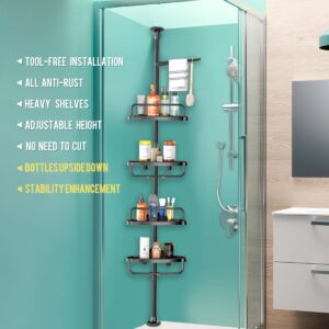 ADOVEL 4 Layer Corner Shower Caddy, Stainless Steel ​Constant Tension Pole Shower Organizer, Adjustable Corner Shower Shelf, Rustproof 3.3 to 9.8 ft