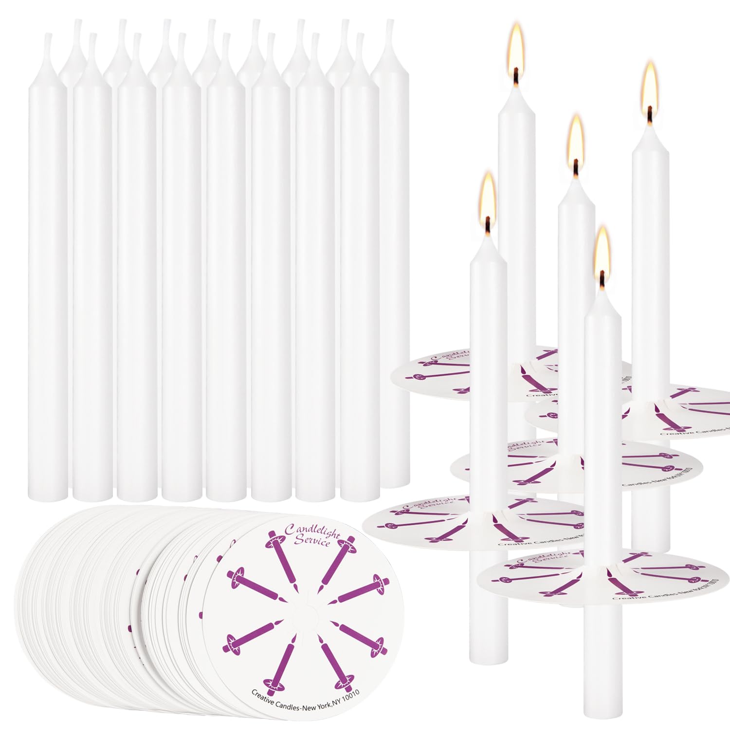 200 Pcs Church Taper Candle with Drip Protectors Paper Bulk, Devotional Candle for Candlelight Service Kit, 5" H X 1/2" D, White Unscented