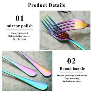 Evanda Rainbow Dinner Fork 12 Pieces, Rainbow Titanium Plating Stainless Steel 8.07inch Forks, Cake Forks, Table Forks,Dessert Forks, Easy To Clean, Dishwasher Safe