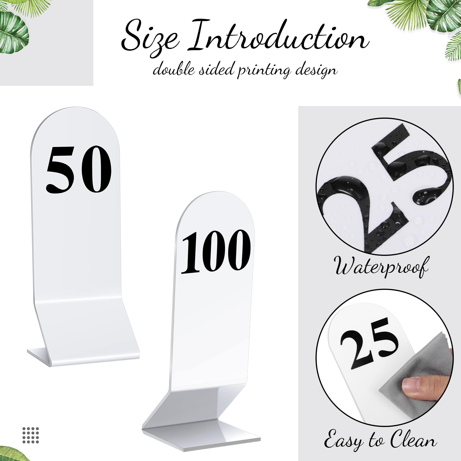 Geetery 100 Pcs Acrylic Table Numbers 1-100 Double Sided Table Number Cards Wedding Table Number Stands Restaurant Table Tent Table Number Signs for Party Banquets Supplies, 2.36 x 6.3 Inch (White)