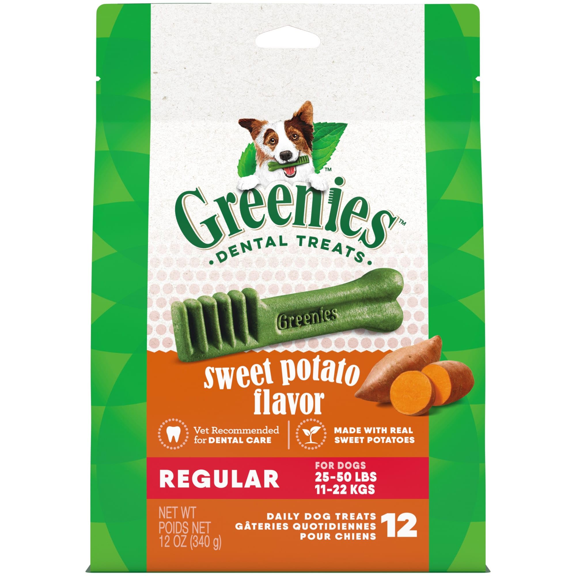 Greenies Natural Sweet Potato Flavor Dental Dog Treats 12 oz. Count of 12 Regular