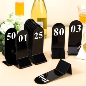 Geetery 100 Pcs Acrylic Table Numbers 1-100 Double Sided Table Number Cards Wedding Table Number Stands Restaurant Table Tent Table Number Signs for Party Banquets Supplies, 2.36 x 6.3 Inch (Black)