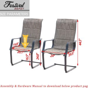 Festival Depot 2 Pieces Patio Chairs Spring Motion Textilene Weather Resistant Metal Outdoor Furniture for Lawn Garden Balcony Pool Backyard