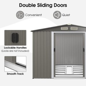 Goplus 8.5’ x 6.8’ x 6’ Outdoor Storage Shed, Weather-Resistant Utility Storage House w/Foundation, 4 Air Vents, Double Doors & Ramp, Galvanized Steel Tool Shed for Garden, Lawn, Patio, Yard