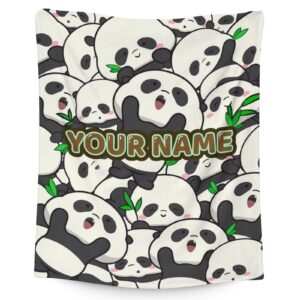 custom panda blanket gift - 60x80 inches cute blankets for women & adults - white soft fuzzy throw for bed, couch & living room