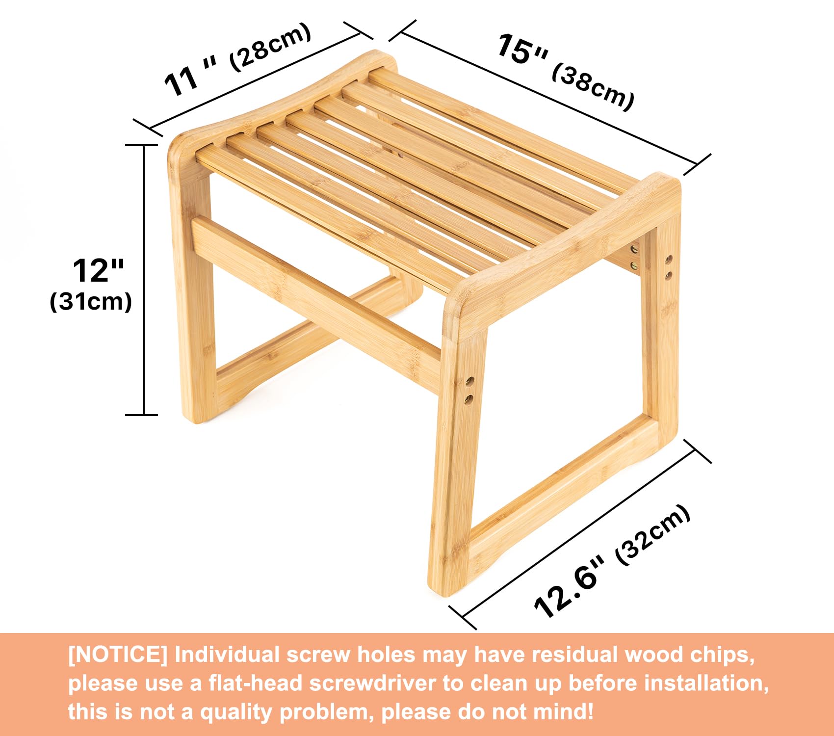 Sansnow Bamboo Stool for Living Room/Bathroom, Resilient Bamboo Strip Chair Bedroom, Detachable Wooden Stool for Kids 12" Heigh, Bamboo