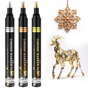 sigwong liquid mirror chrome markers - 3 colors gloss permanent reflective mirror chrome pen for resin supplies, metal model, glass, plastic painting, diy art projects (2-3mm tips)