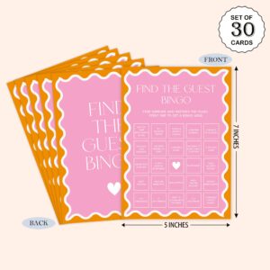 Tuyashua Pink Wavy Border Find The Guest Bingo Game for 30 Guests with Game Cards, Wavy Border Bridal Shower Game, Modern Bridal Shower Decorations, Wedding Shower or Bachelorette Party Supplies - 03