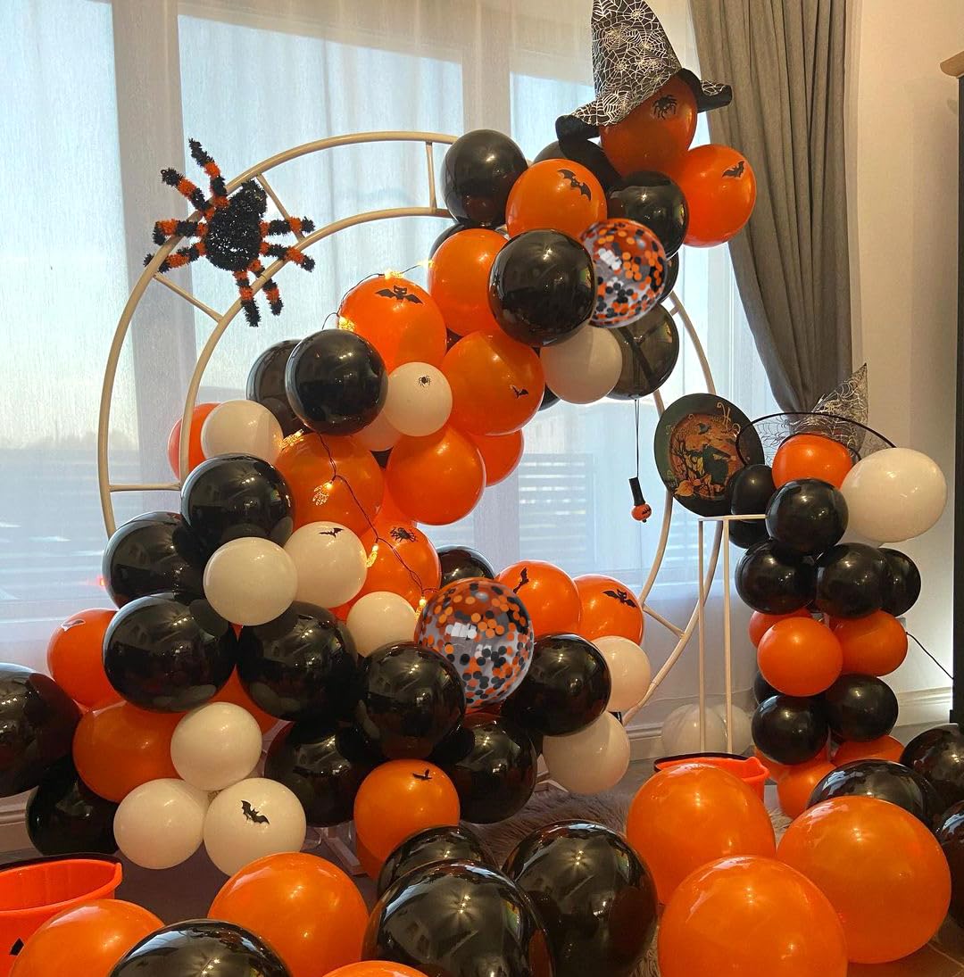 Halloween Balloons Black Orange Balloons Set, 50Pcs 12inch Black White Orange Confetti Latex Balloons Halloween Balloons for Halloween Celebration Party Bar Anniversary Graduation Decoration