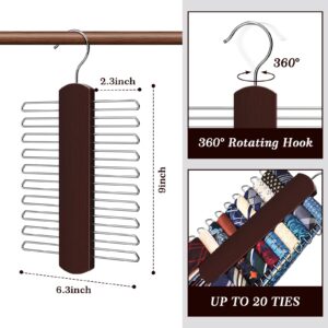 2 Pack Tie Rack for Closet, Premium Wooden Necktie Organizer Storage Tie/Belt Hanger, 360 Degree Swivel Space Saving Ties Holder for Men Hanging 40 Ties, Scarves Red