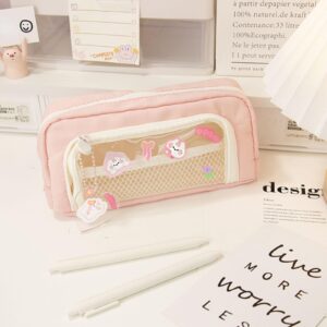 kawaii pencil case cute pencil case aesthetic cute pencil pouch cute stationary kawaii school supplies for teen girls (pink)…