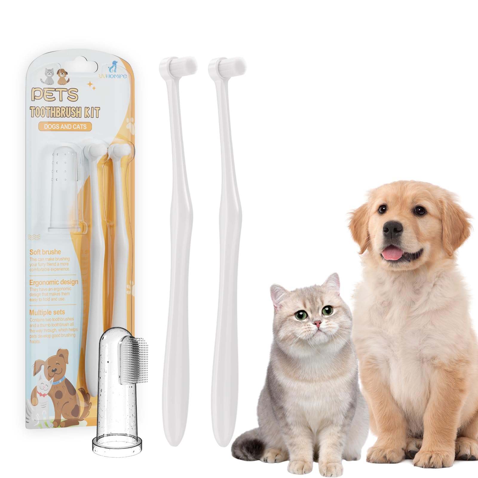 VVHOMIFE Premium Pet Toothbrush Set for Cats and Dogs - Complete Oral Care with Soft Bristles - Ideal for Teeth Cleaning, Dental Hygiene, Plaque Removal - Veterinarian Recommended-White