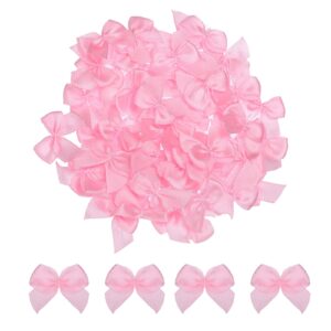 meccanixity 50pcs mini ribbon bow 1" mini fabric satin ribbon flower bows for craft diy sewing wedding birthday party pink