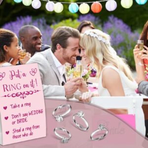 Bridal Shower Games Put A Ring on It,Bridal Shower Decorations,Wedding Game card with Pink Style Rose Red Font,Engagement Party Games,Bridal Shower Favors,Plastic Rings for Bridal Shower Game(14)