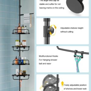 ADOVEL 4 Layer Corner Shower Caddy, Stainless Steel ​Constant Tension Pole Shower Organizer, Adjustable Corner Shower Shelf, Rustproof 3.3 to 9.8 ft