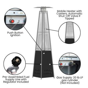 Flash Furniture Outdoor Patio Heater with Wheels - Black - 42,000 BTU - 7.5 Feet Tall - Stainless Steel - For Residential and Commercial Use