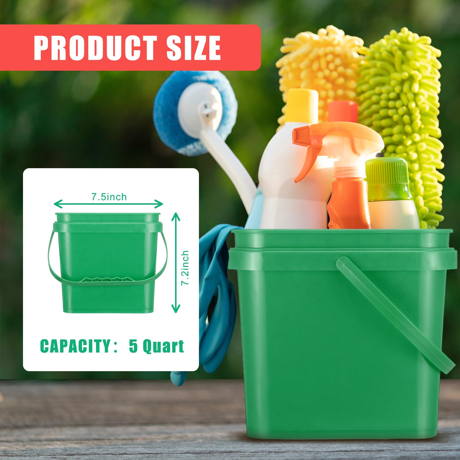 Mifoci 4 Pcs Plastic Bucket 5 Quart Square Cleaning Bucket Utility Small Pail with Handle for House Cleaning Storage Livestock Feeding Car Washing (Red,Yellow,White,Green)