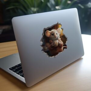 Coffee Lover Mouse Wall Hole Decal - Mouse Wall Sticker with 3D Effect