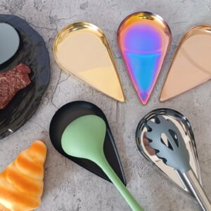 Stainless Steel Spoon Rest for Stove Top, Cute Spoon Rest for Kitchen Counter, Cooking Spoon Holder for Kitchen Counter, Utensil Rest for Spoon Spatula Ladle or Tong, 1 PCS (Raindrop, Rose Gold)