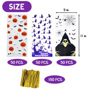 150PCS Halloween Treat Bags Halloween Cellophane Treat Bags with Twist Ties for Halloween Party Favor Supplies