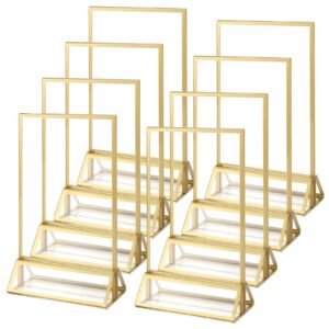 hakzeon 8 pcs 5 x 7 inch acrylic gold sign holder, gold acrylic frames, gold acrylic stands for display acrylic gold table number holders for table numbers, pictures, menu display