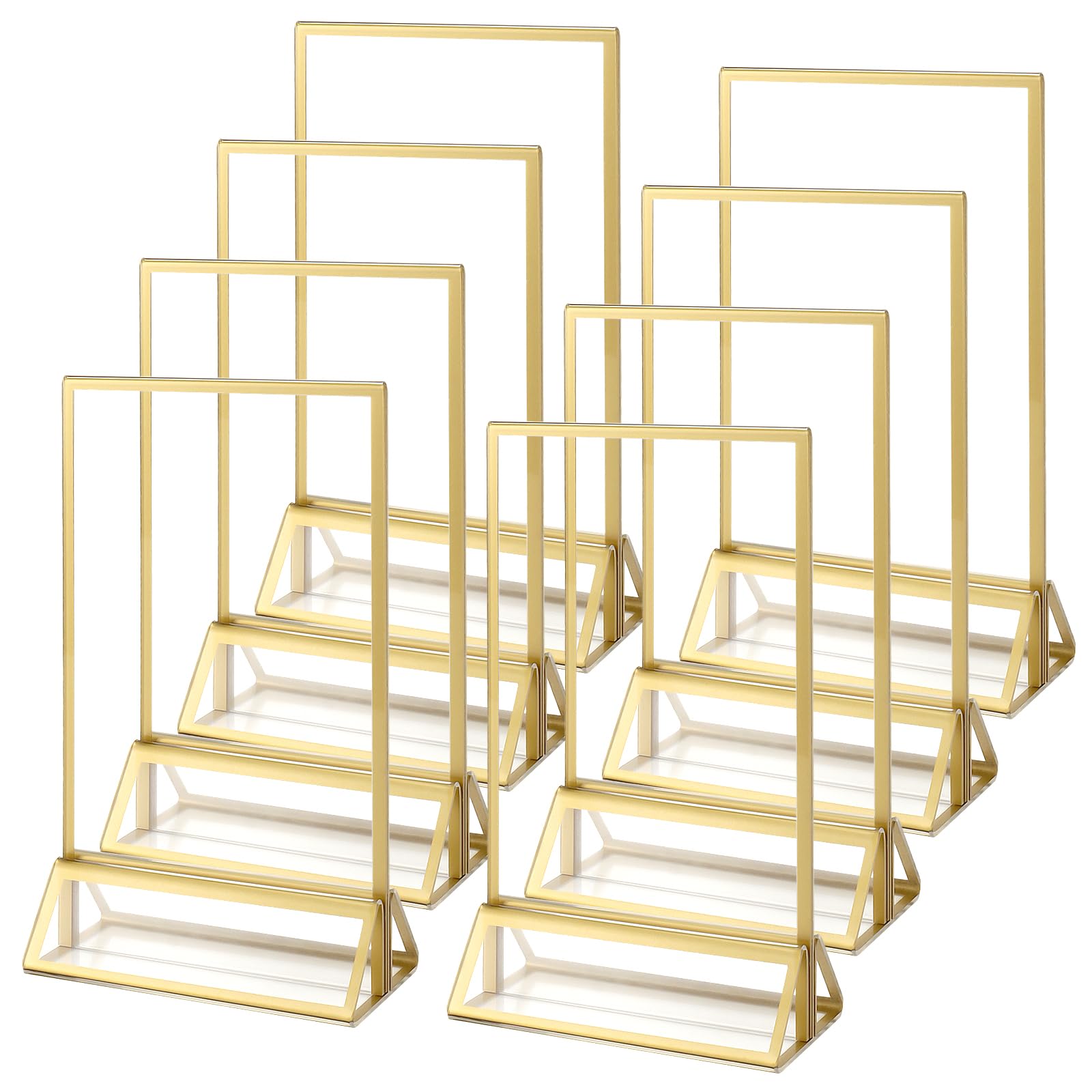 HAKZEON 8 PCS 5 x 7 Inch Acrylic Gold Sign Holder, Gold Acrylic Frames, Gold Acrylic Stands for Display Acrylic Gold Table Number Holders for Table Numbers, Pictures, Menu Display