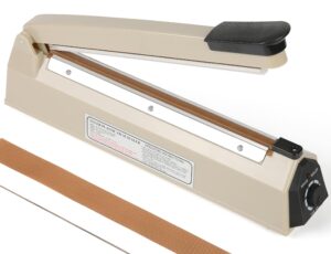 yeler 12 inch impulse heat sealer impulse bag sealer manual poly bag heat sealer machine for plastic bags pe pp bags extra replace element grip (beige)